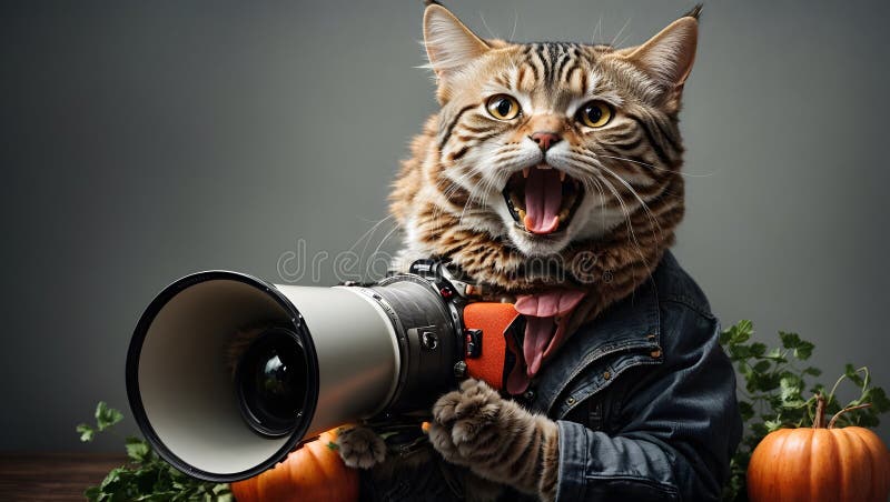 A Cat Screaming with a Loudspeaker Stock Image - Image of louder ...