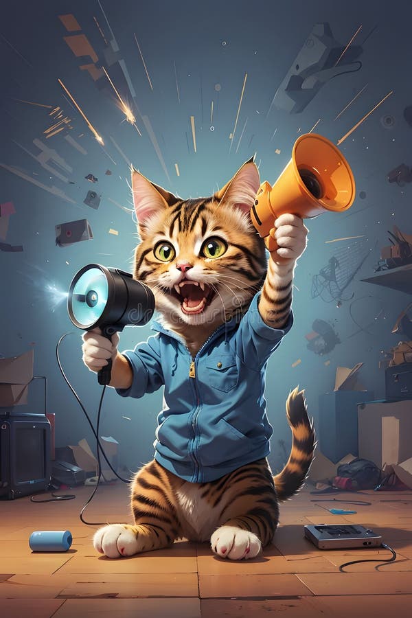 A Cat Screaming with a Loudspeaker Stock Image - Image of background ...