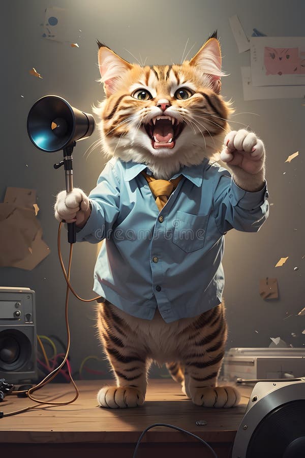 A Cat Screaming with a Loudspeaker Stock Photo - Image of background ...