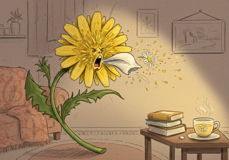 Expressive Dandelion Cartoon in Cozy Living Room Setting Stock Photo ...
