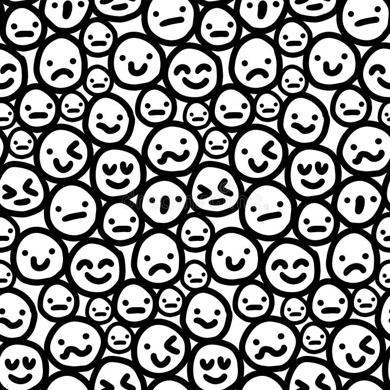 Expressive Emoji Smile Faces People Crowd Hand Drawn Seamless Pattern ...