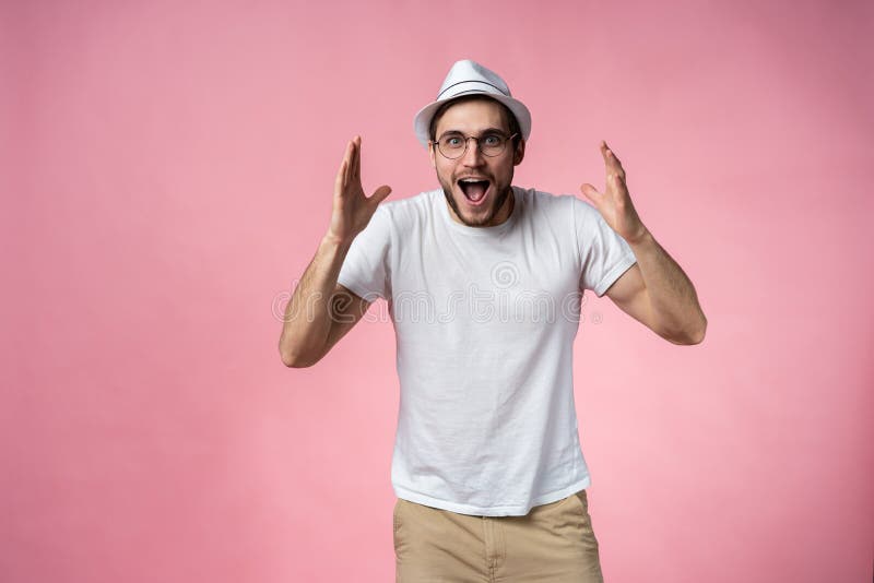 Expressive Happy Surprised Man Stock Photo - Image of good, color: 30281310