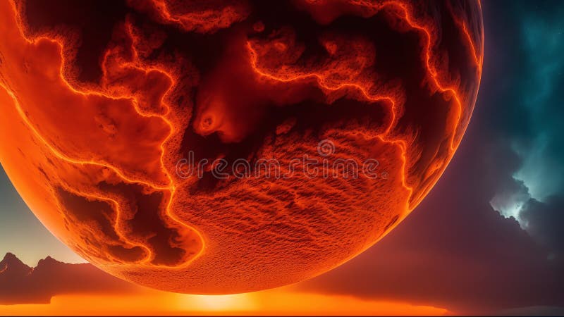 An Expressive Image of a Glowing Orange Planet with a Sky Background AI ...
