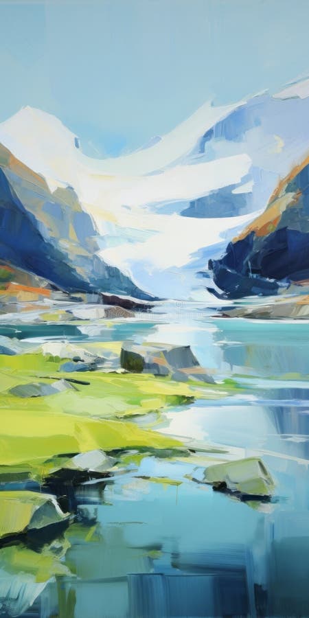 Expressive Landscape Painting: Glacial Mountains and Waters Stock ...