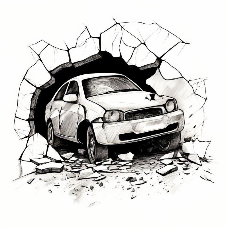 Expressive Linework: a Car Driving through a Cracked Wall Stock ...