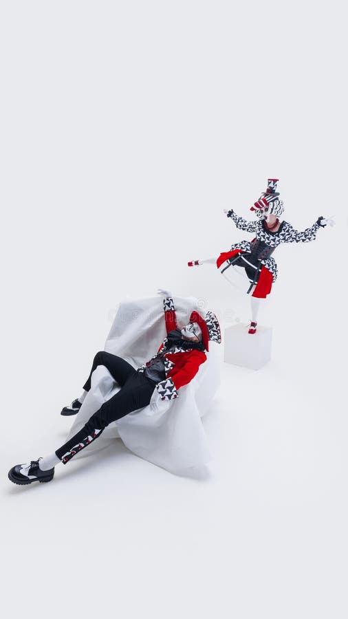 Expressive Mime Dramatically Leaning Back in Oversized Chair, Mime ...