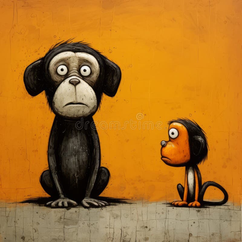 Expressive Monkey Duo: Emotional Expressionism in Comic Strip Art Stock ...