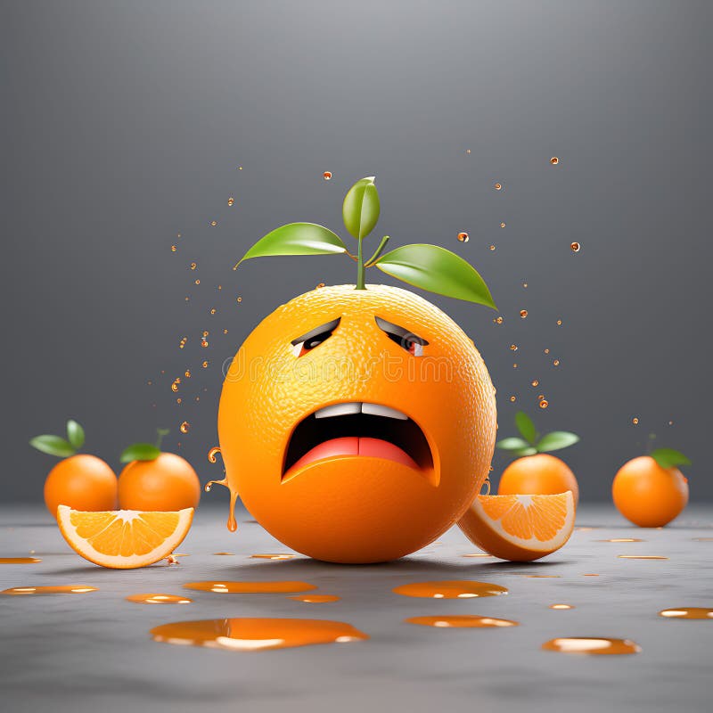 Expressive Orange: a 3D Rendering of Sadness and Upset Against a Solid ...