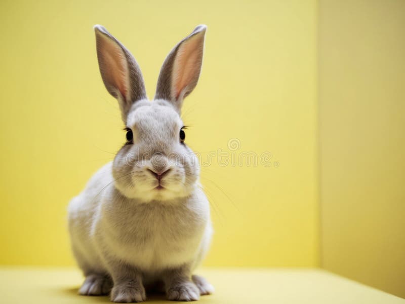 Expressive Rabbit on Bright Yellow Background. Stock Image - Image of ...