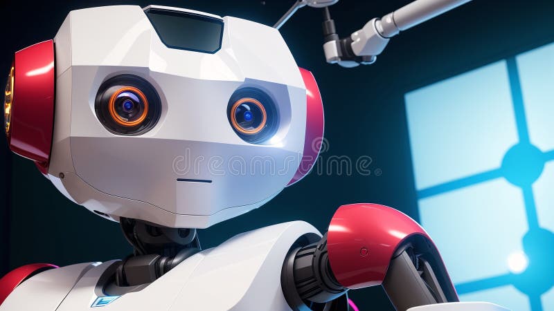 An Expressive Robot with a Red and White Head and a Blue Background AI ...