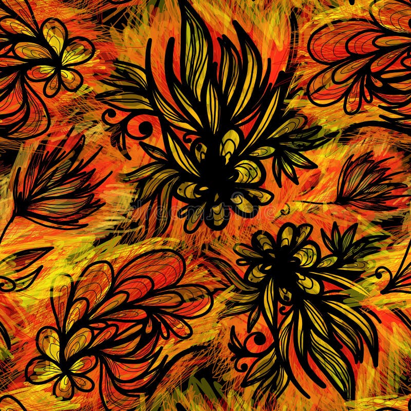 Expressive Seamless Pattern with Fire Colors Stock Vector ...