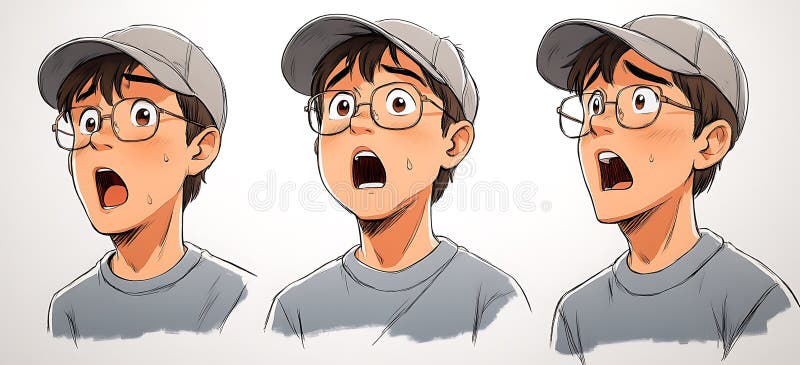 Expressive Series of Anime-inspired Characters Displaying Surprise ...