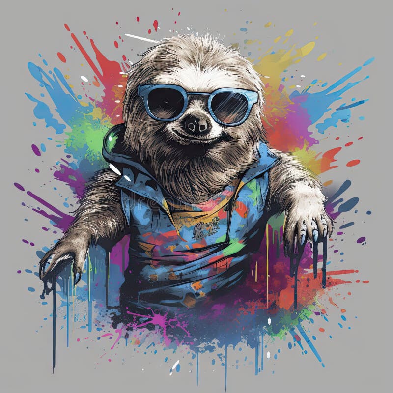 Expressive Sloth with Sunglasses in Anime Style. Perfect for Posters ...