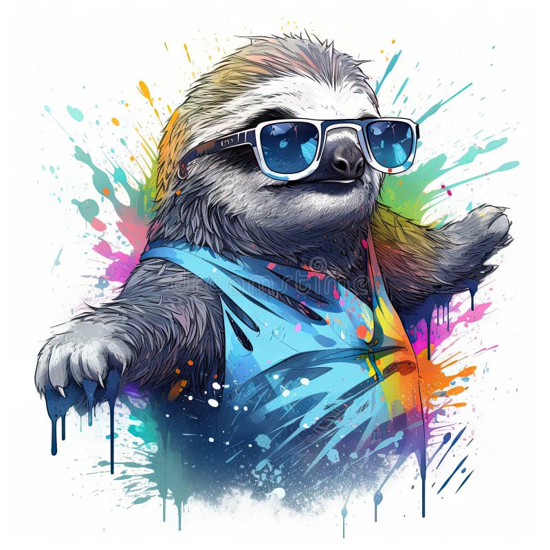Expressive Sloth with Sunglasses in Anime Style. Perfect for Posters ...