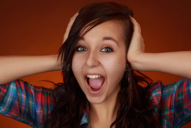 Expressive teen girl stock image. Image of hand, head - 18801849