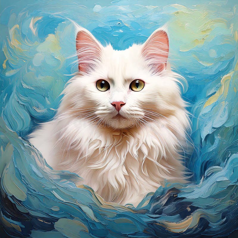 Expressive Turkish Angora Cat with Green Eyes Stock Illustration ...