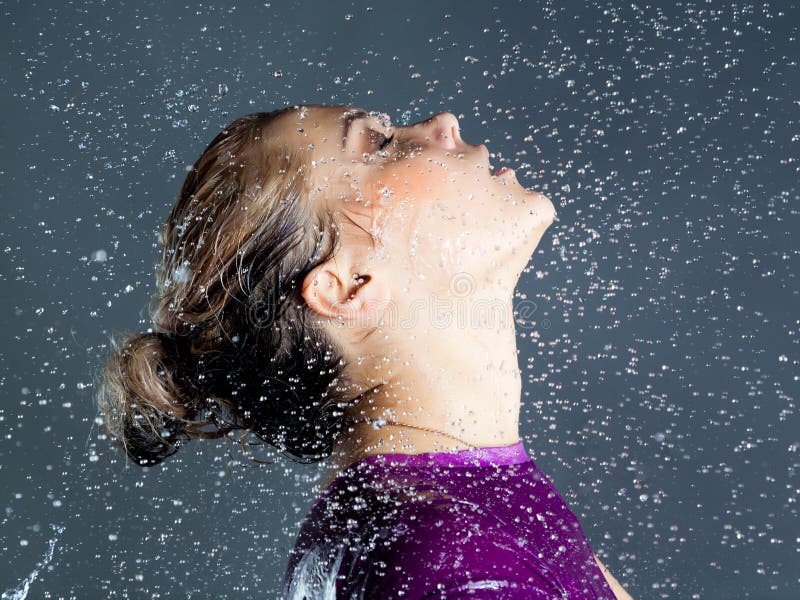 Expressive Woman with Falling Water Droplets Stock Image - Image of ...