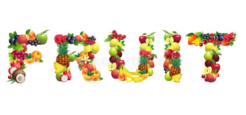 Exprima O FRUTO Composto De Frutos Diferentes Com Folhas Ilustração ...