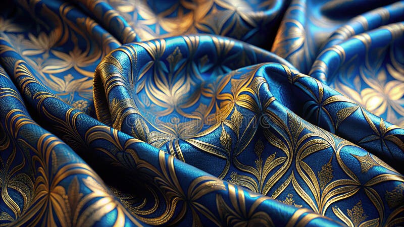 Exquisite Abstract Blue and Gold Fabric Texture a Luxurious Drape for ...