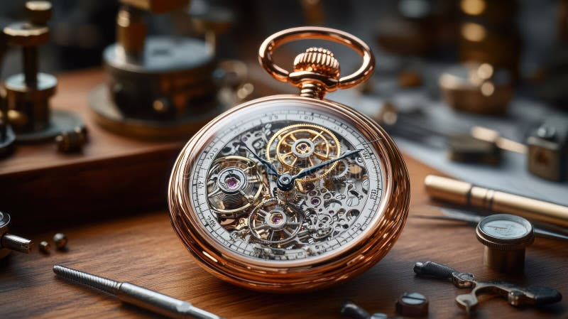 Exquisite Antique Pocket Watch, Intricate Gears Visible Stock ...