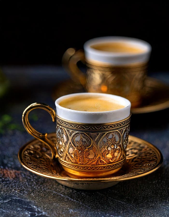 Exquisite Arabian Coffee Cups with Traditional Gold Patterns Stock ...