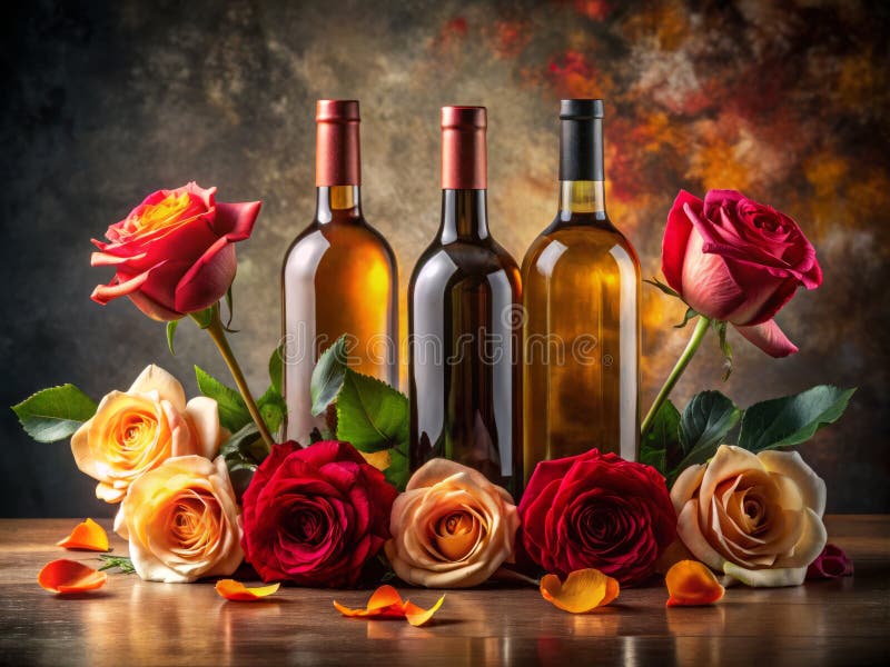 Exquisite Architectural Still Life: Wine, Roses, and Elegant Design ...