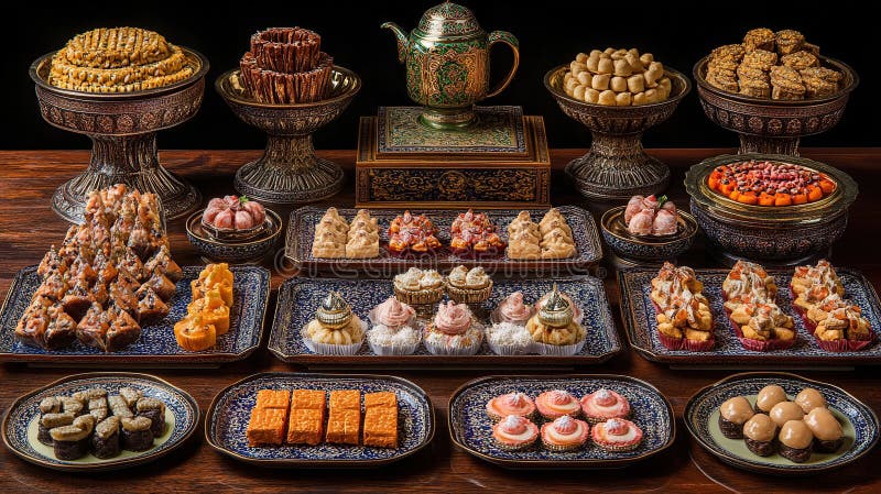Exquisite Array of Assorted Pastries and Sweets Stock Illustration - Illustration of party ...