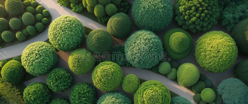 Exquisite Array of Decorative Green Shrubs Captured from Above. Stock ...