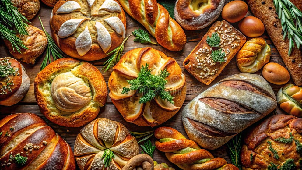 Exquisite Artisan Breads a TopDown Bakery Showcase of Diverse Shapes ...