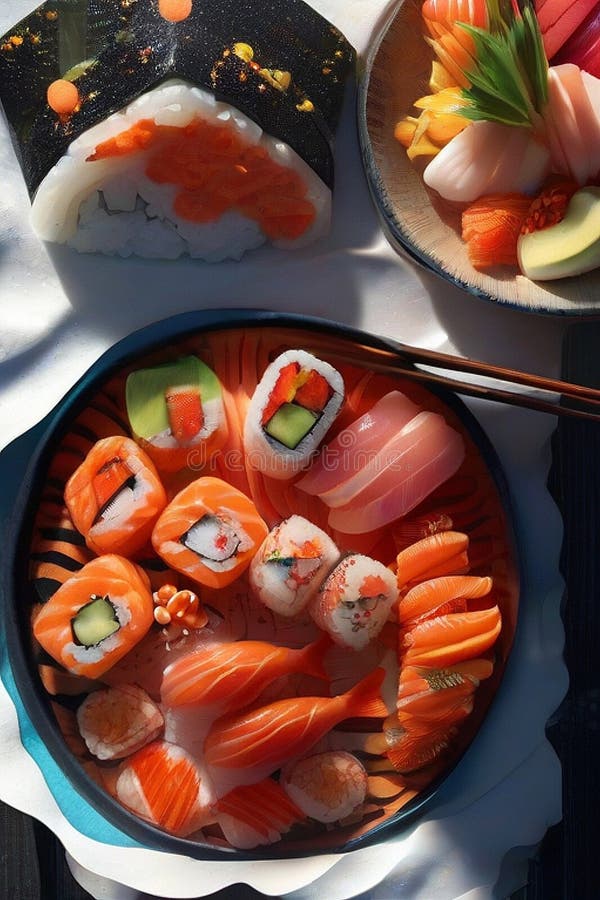 Exquisite Assorted Sushi Tray. Stock Illustration - Illustration of ...