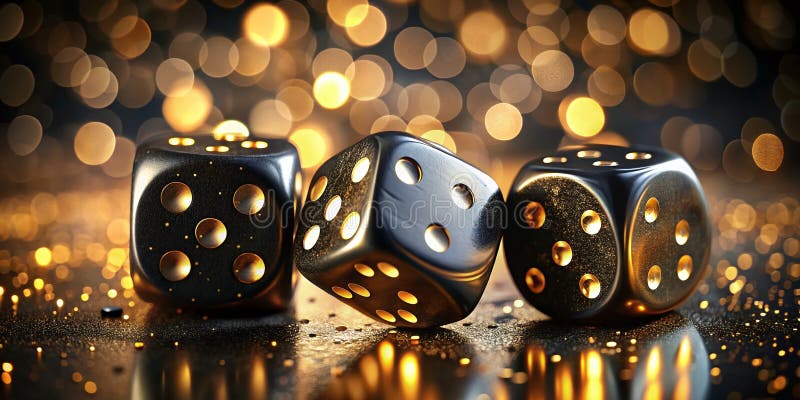 Exquisite Black and Gold Dice Rendered in 3D with a Sparkling Bokeh ...