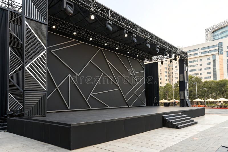 Exquisite Black Stage Mockup with Geometric Pattern Stock Illustration ...