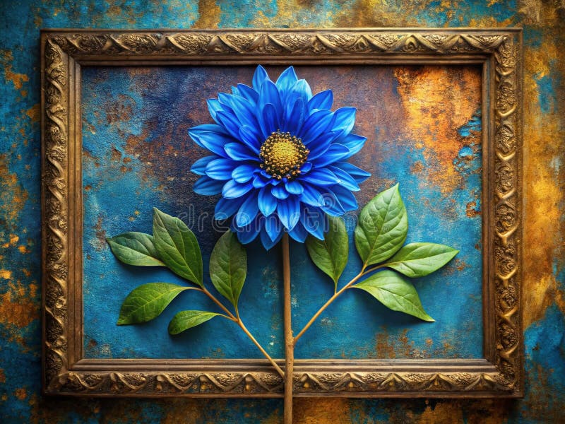 Exquisite Blue Flower with Golden Accents on a Rustic Gold and Blue ...