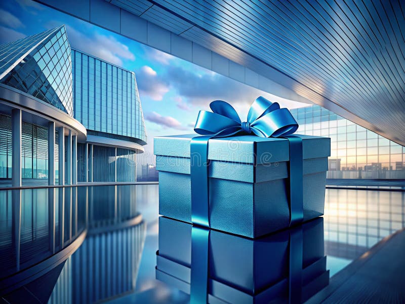 Exquisite Blue Gift Box on a Striking Architectural Design a Symbol of ...