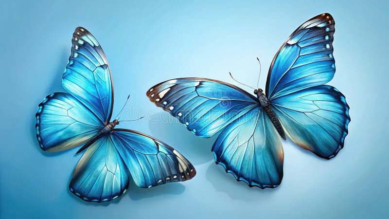 Exquisite Blue Morpho Butterflies with Intricate Wing Patterns on a ...
