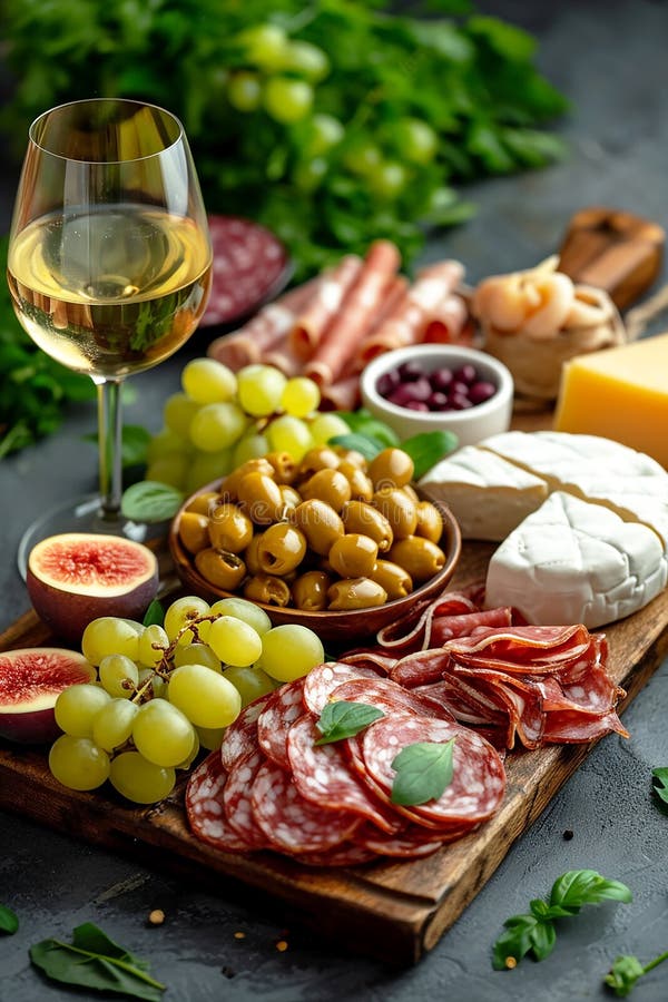 An Exquisite Board of Starters with Cold Meats, Cheeses, Fruit and ...