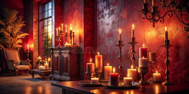 Exquisite Candlelight Casts Dramatic Shadows on a Red Architectural ...