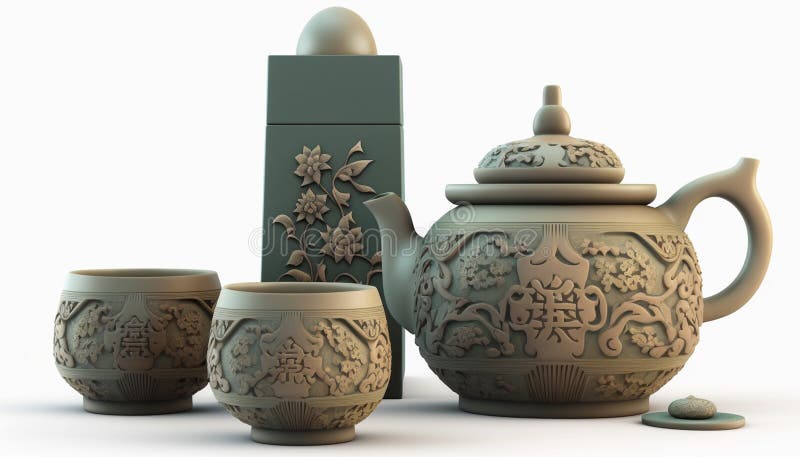 Exquisite Chinese Jade Tea Set on a White Background Stock Illustration ...