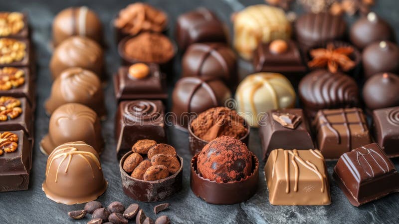 An Exquisite Chocolate Assortment. a Set of Sweets Made of Chocolate ...