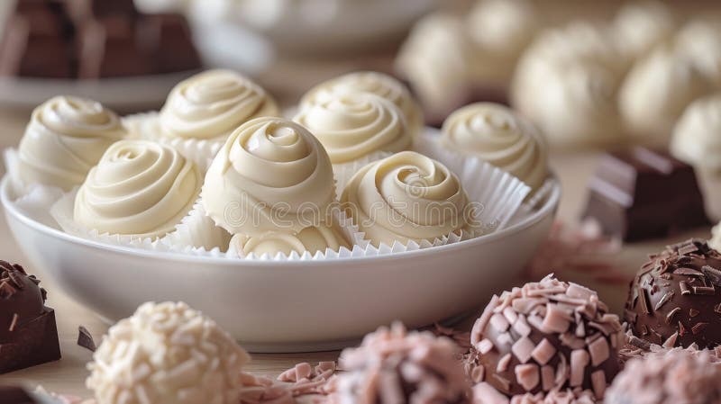 An Exquisite Chocolate Assortment. a Set of White Chocolate Chocolates ...