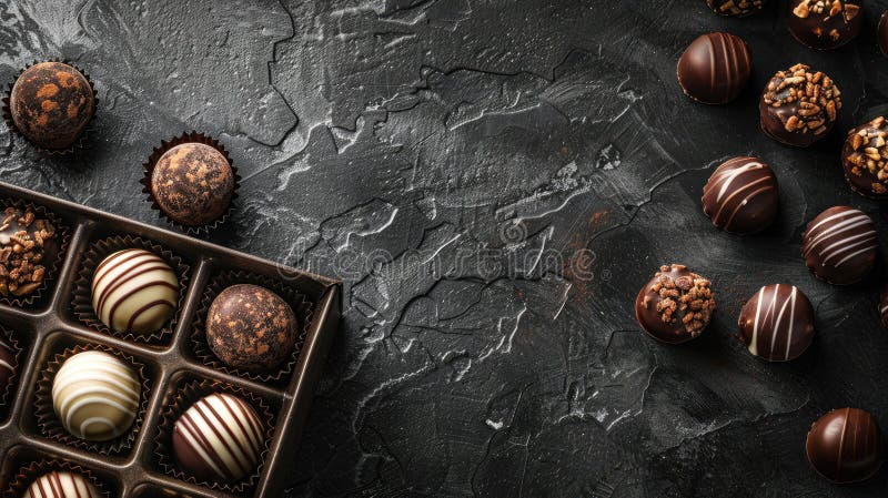 Exquisite Chocolate Selection in an Elegant Box on a Dark Stone Surface ...