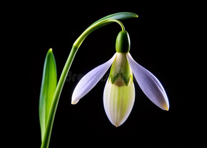 Exquisite CloseUp of a Snowdrop Flower Against a Striking Black ...