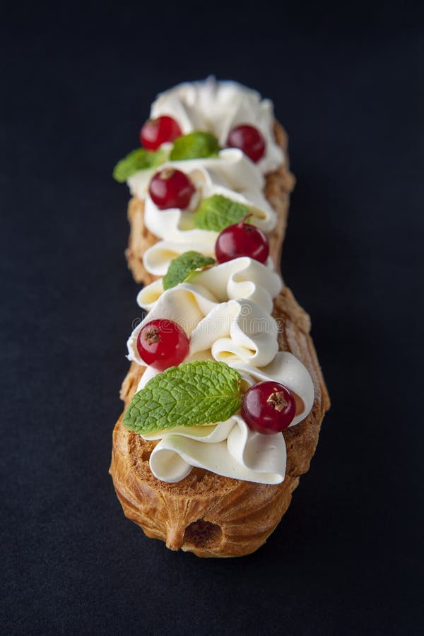 Exquisite Cream Dessert Eclair Stock Image - Image of fresh, tasty ...