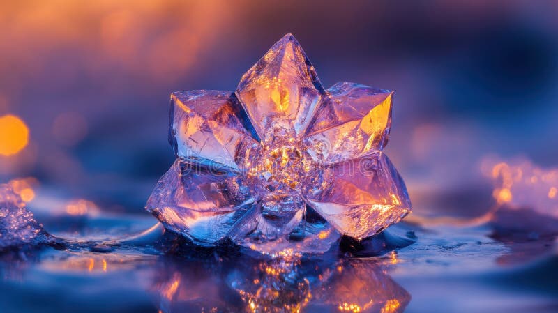 Exquisite Crystal Ice Flower on Reflective Surface Captured in Vibrant ...