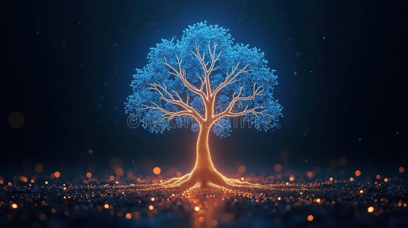 Exquisite Digital Artwork of a Glowing Network Tree Stock Illustration ...