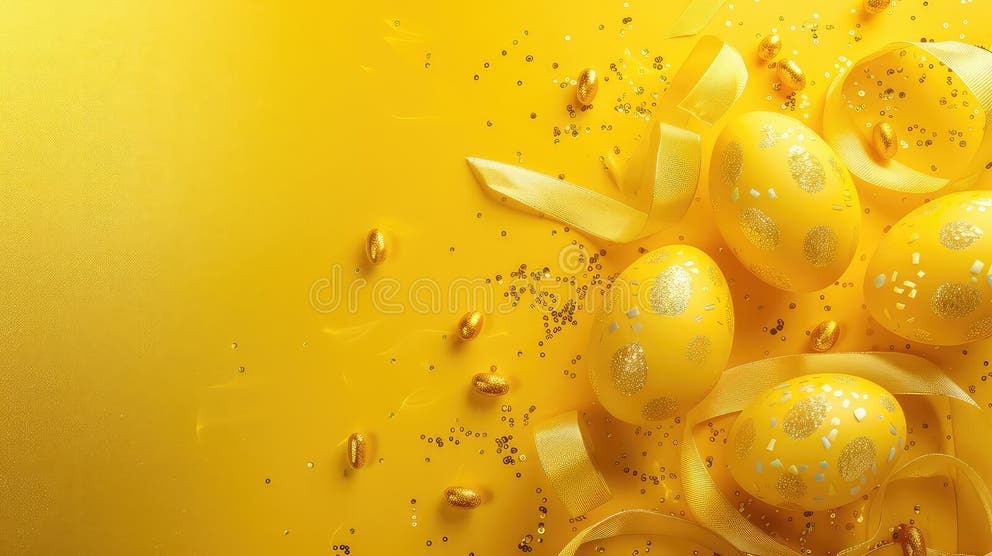 Exquisite Display of Gold Realistic Easter Eggs and Ribbon Frame on a ...