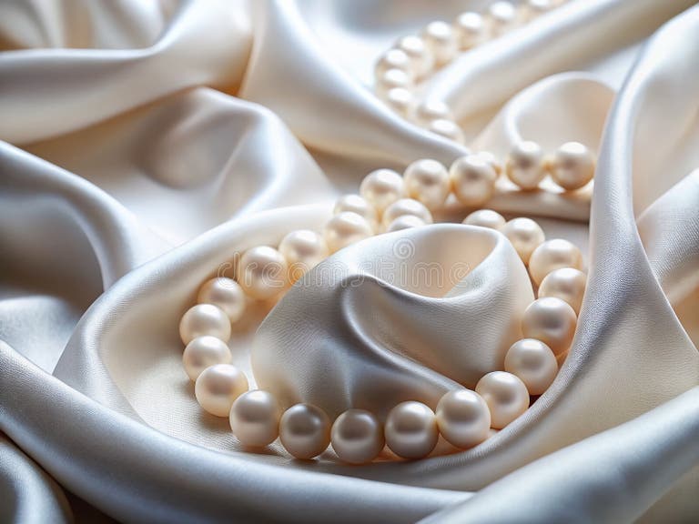 Exquisite Draped Silk and Pearls on a Pristine White Background a ...