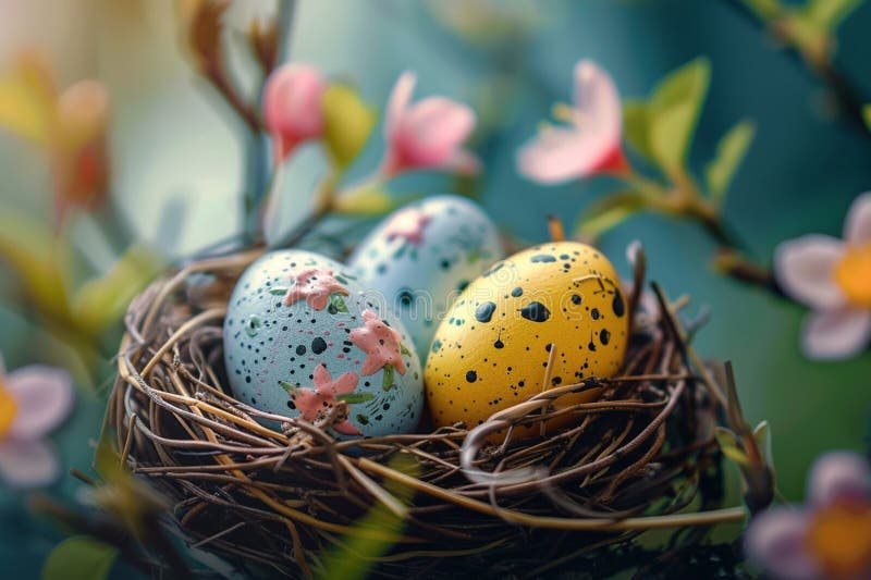 Exquisite Easter Eggs Nestled in a Charming Nest, Celebrating Spring Stock Illustration ...
