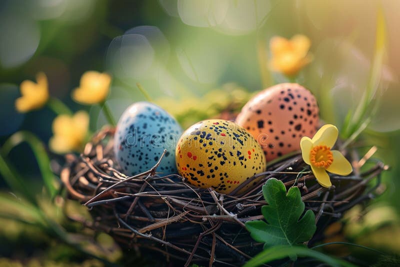 Exquisite Easter Eggs Nestled in a Charming Nest, Celebrating Spring ...