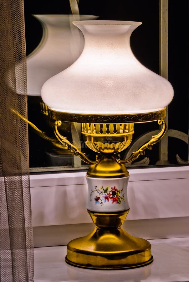 Exquisite, Elegant Electric Table Lamp Vintage Work on the Windowsill ...